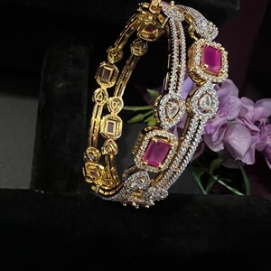 Ruby Pink AD Stone Bangles: South Indian Gold Finish Jewelry (set of 2 ...
