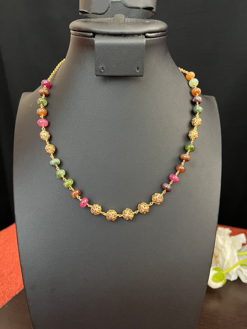 Nakshi Gold Bead Mala: Multi-color Gemstone Necklace, 18.9 Inch - Etsy