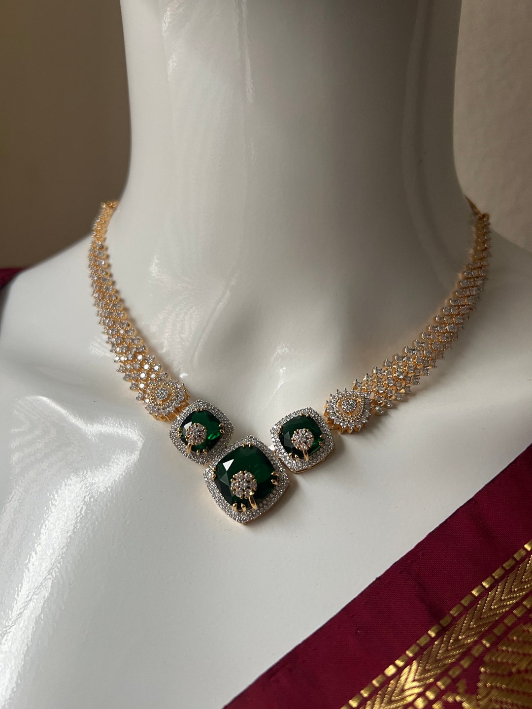 Green Emerald Doublet Stone/ad Stones Two Tone Gold Finish /small ...