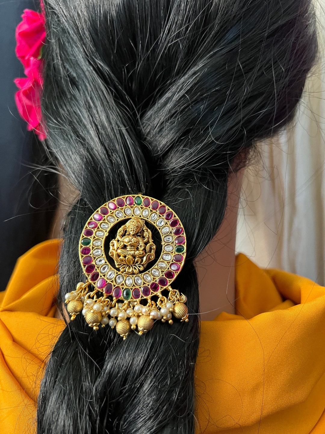 Hair Hanging 3 Jhumka Hair Clip/ Peacock Pearl Drop /kemp Ruby /antic ...