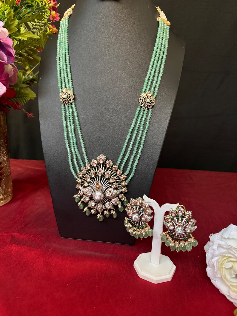 Mint Green Chatham Beads Haram: Victorian Peacock Indian Jewelry Set - Etsy