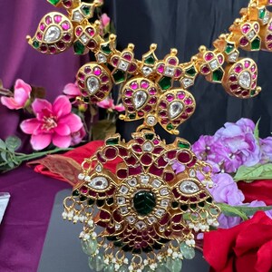 Jadau Necklace Red Green Jadau Kundan Gold Finish/mango Mala Haram 28 Inches /mint Green Beads ...