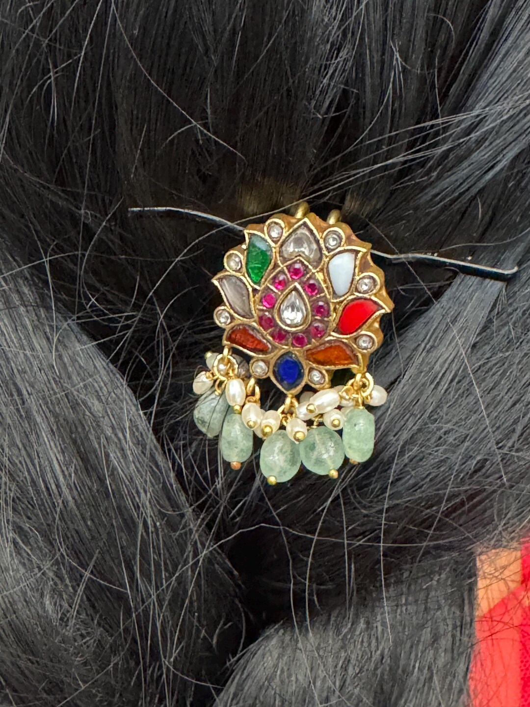 Jada Billa Mint Green Multi Jadau Kundan Lotus Hair Pin: Jadabilla ...