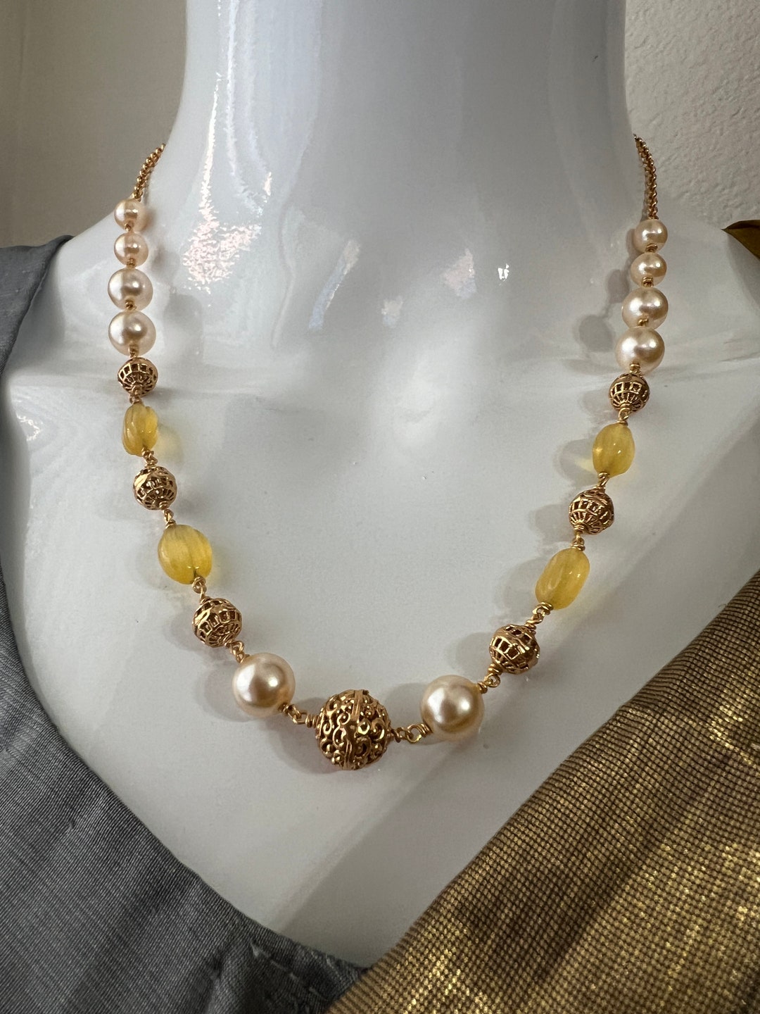 Nakshi Gold Beads Yellow Beads Mala/ 19inches Long Total/gold Finish ...
