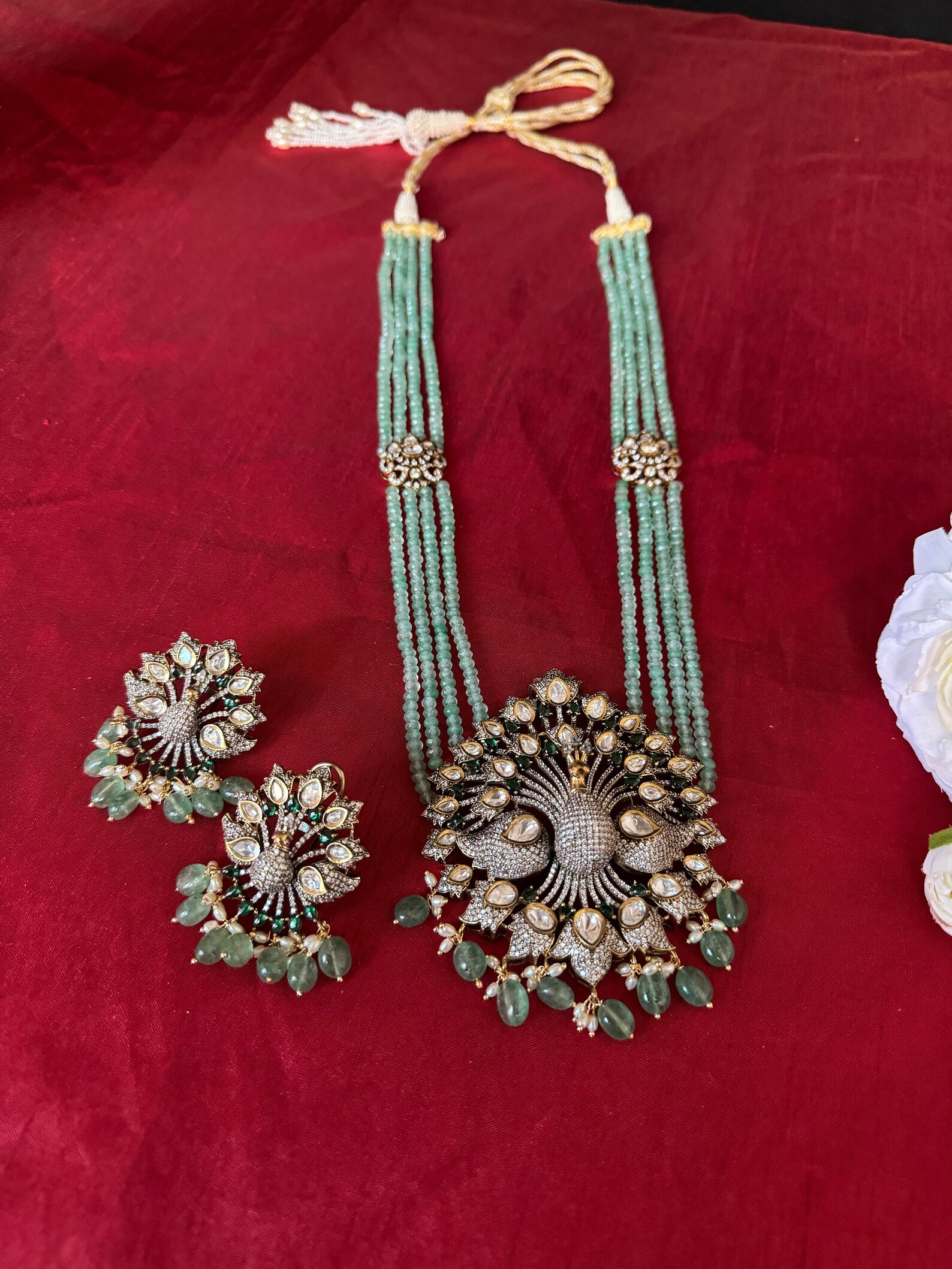 Mint Green Chatham Beads Haram: Victorian Peacock Indian Jewelry Set - Etsy