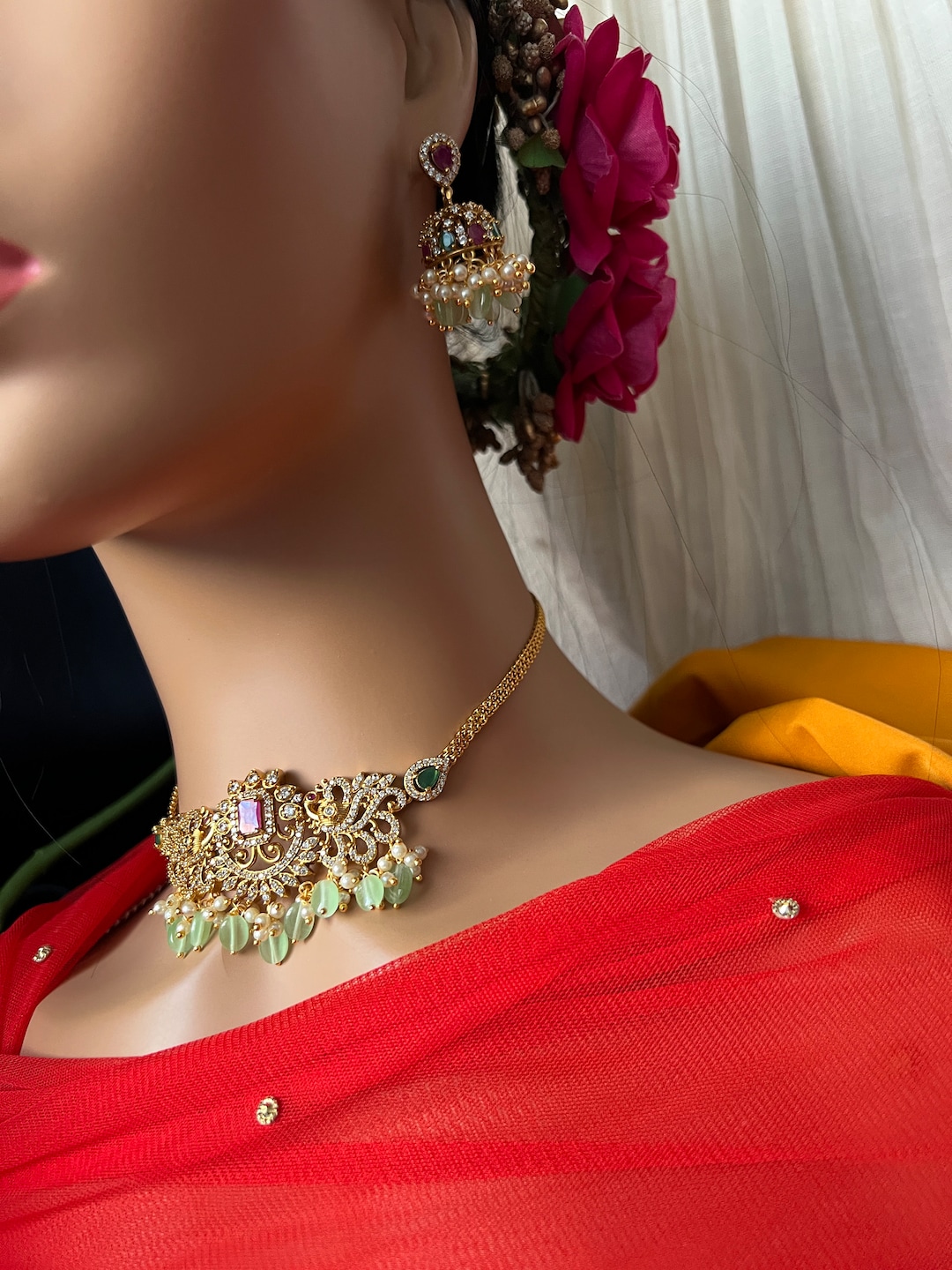 CZ Small Mini Choker Necklace With Earring Set /mini Choker /gold ...