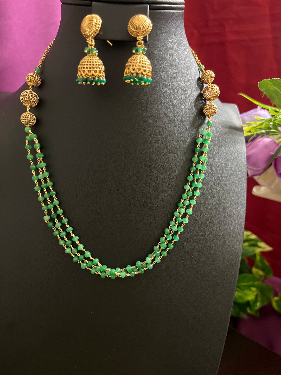 Emerald Green Small Beads Mala22 Inches With Gold Beads Trendy - Etsy