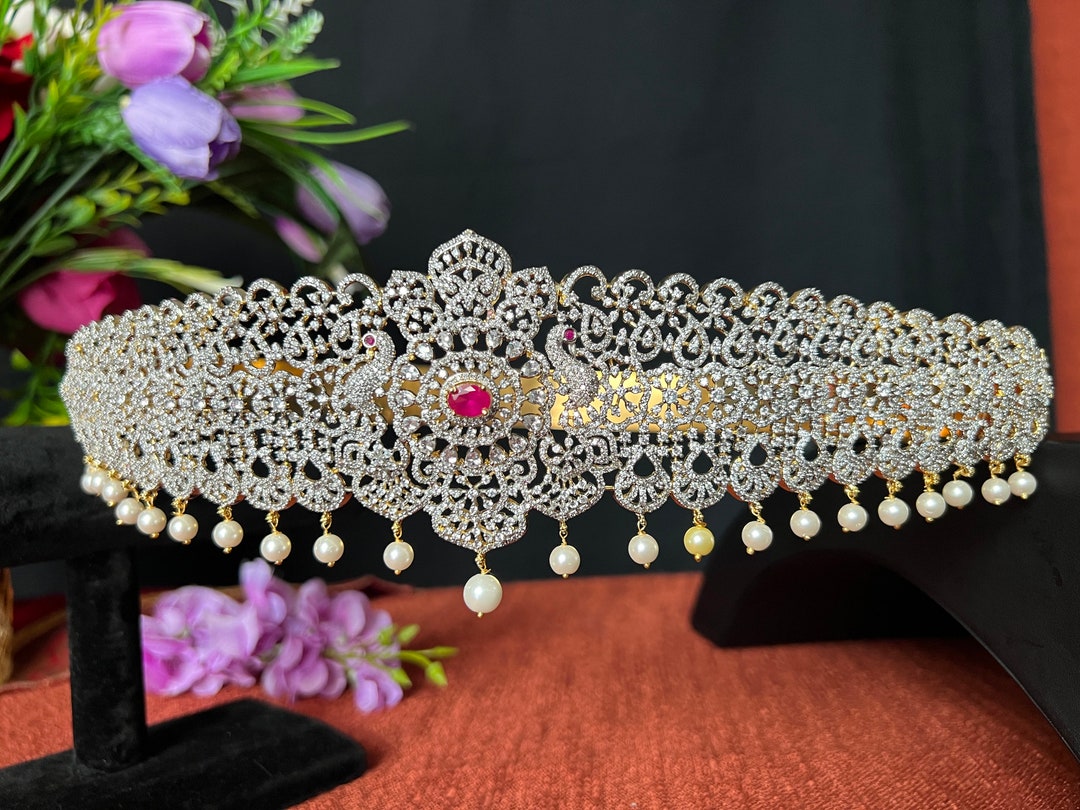 Hip Belt Saree Belt Flower Design/ Micro Gold Dimond Finish Vadanam ...