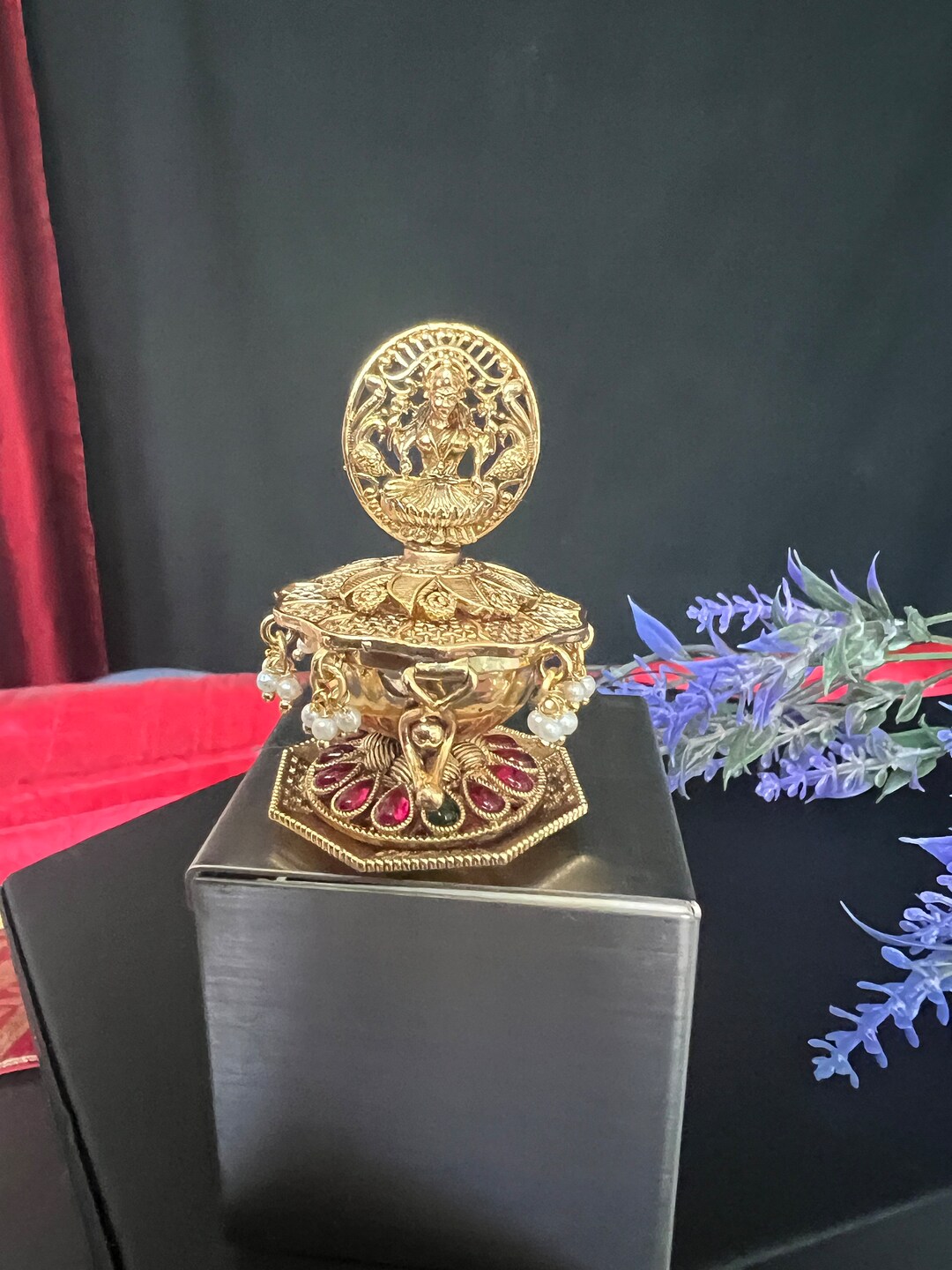 Kumkum Box Jadau Kemp Pearl Drop/small Sindhoor Box/antique Brass Gold ...