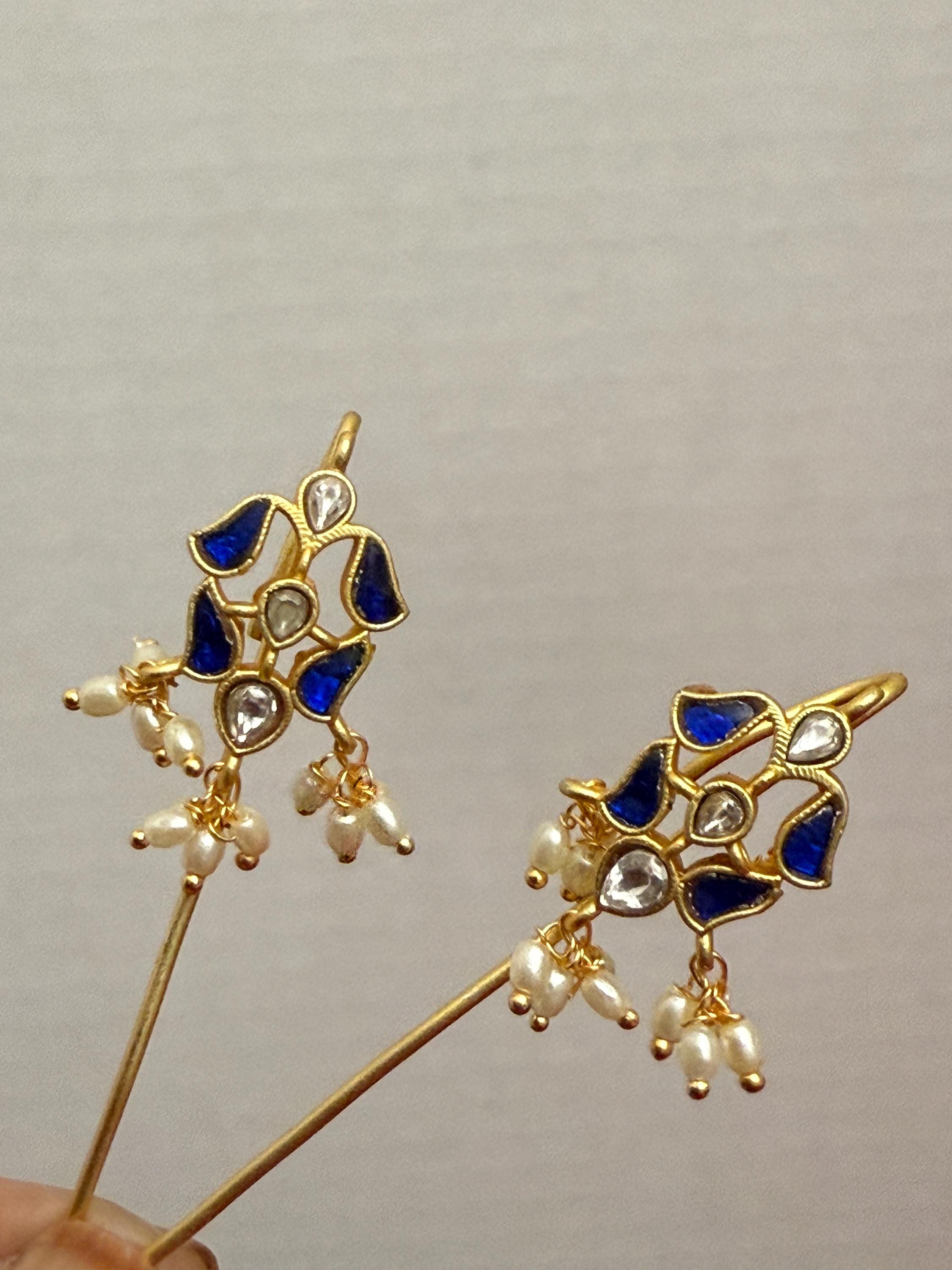Royal Blue Kundan Bugadi Ear Cuffs: Gold Finish ,check the Size Before ...