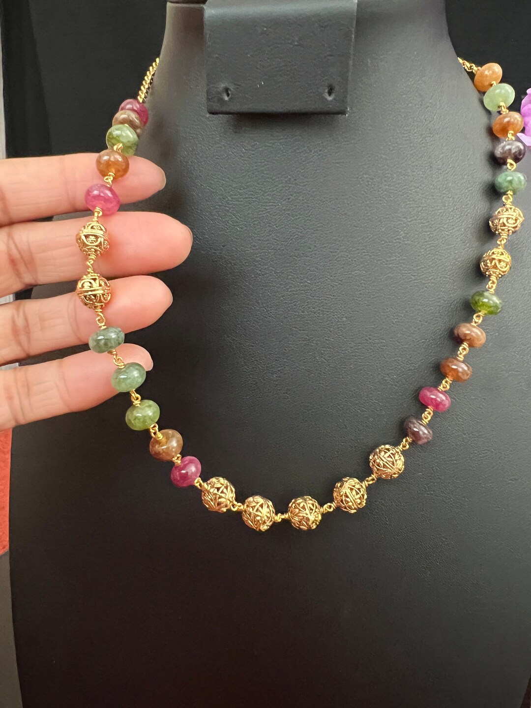 Nakshi Gold Bead Mala: Multi-color Gemstone Necklace, 18.9 Inch - Etsy