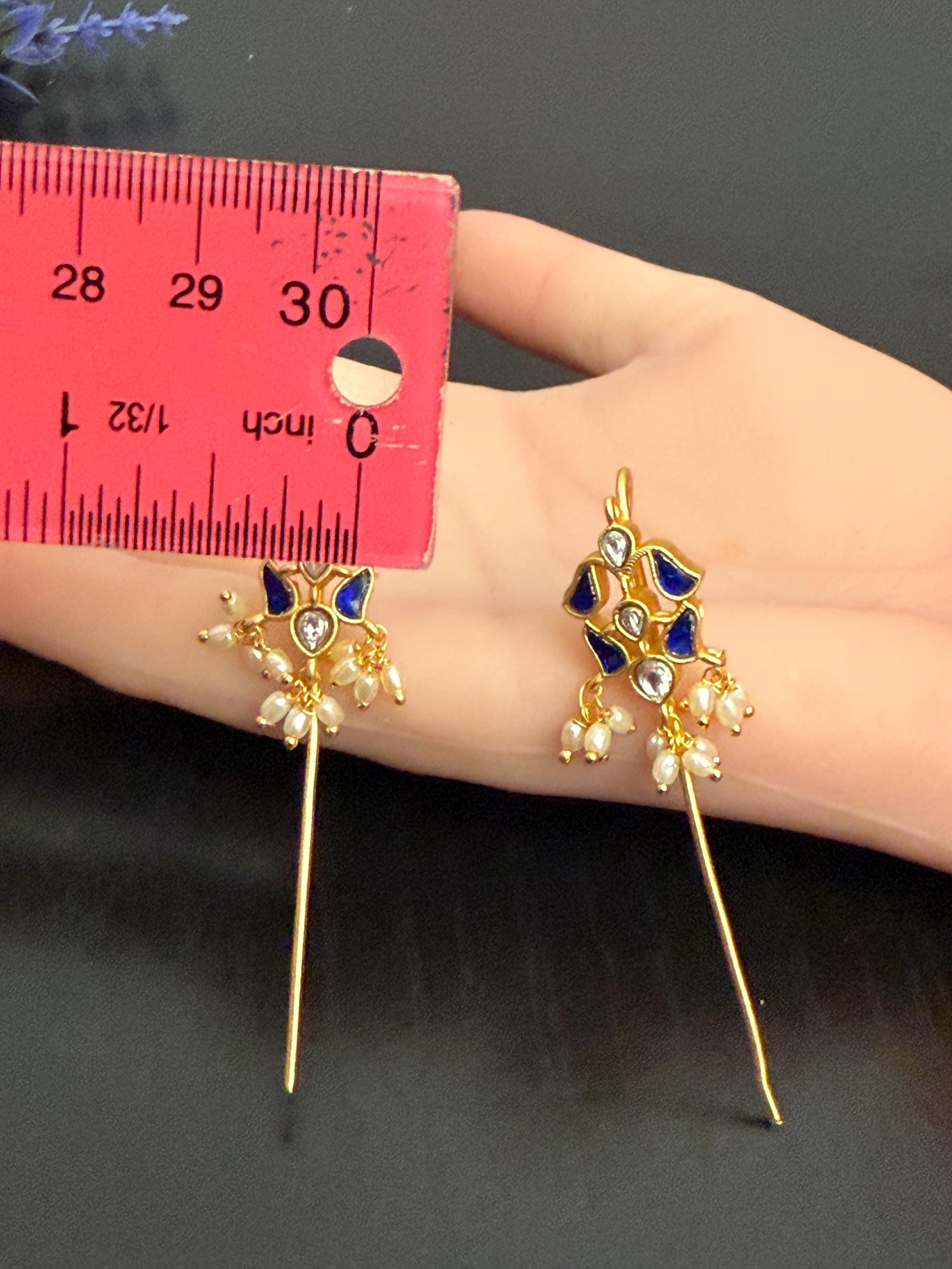 Royal Blue Kundan Bugadi Ear Cuffs: Gold Finish ,check the Size Before ...