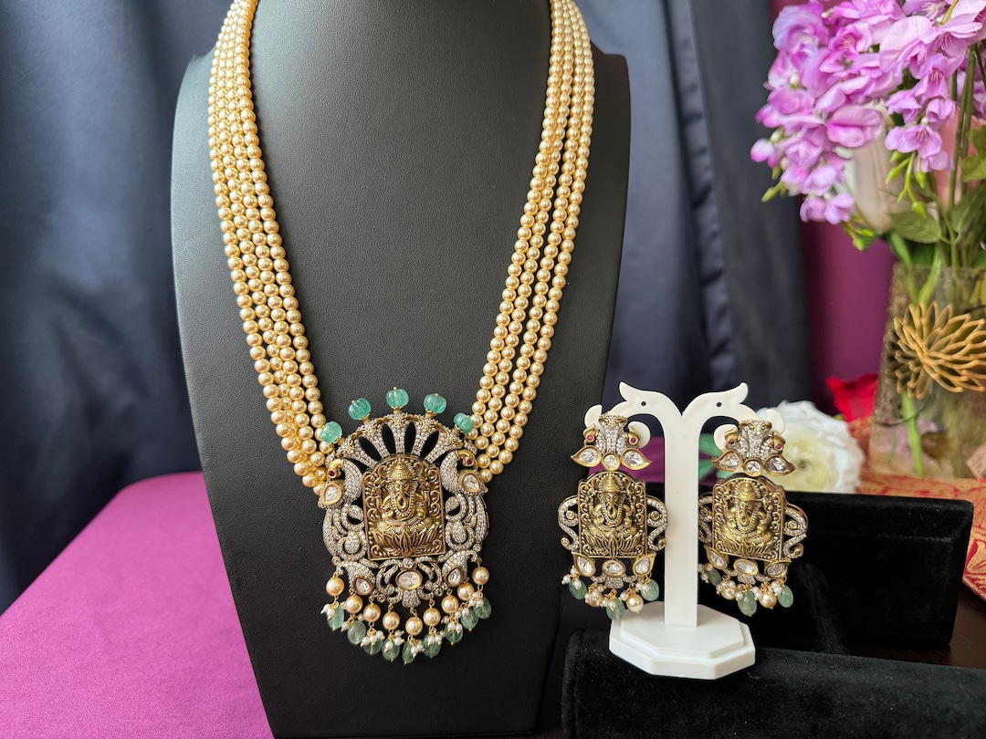 Ganesh Peacock Naga Padaka Pearl Pendant Haram Set/23 Inches Long ...