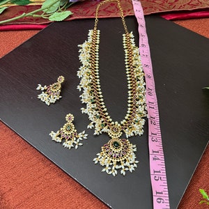 Guttapusalu Haram Rice Pearls Long Haram/ruby Kemp Traditional Trendy ...