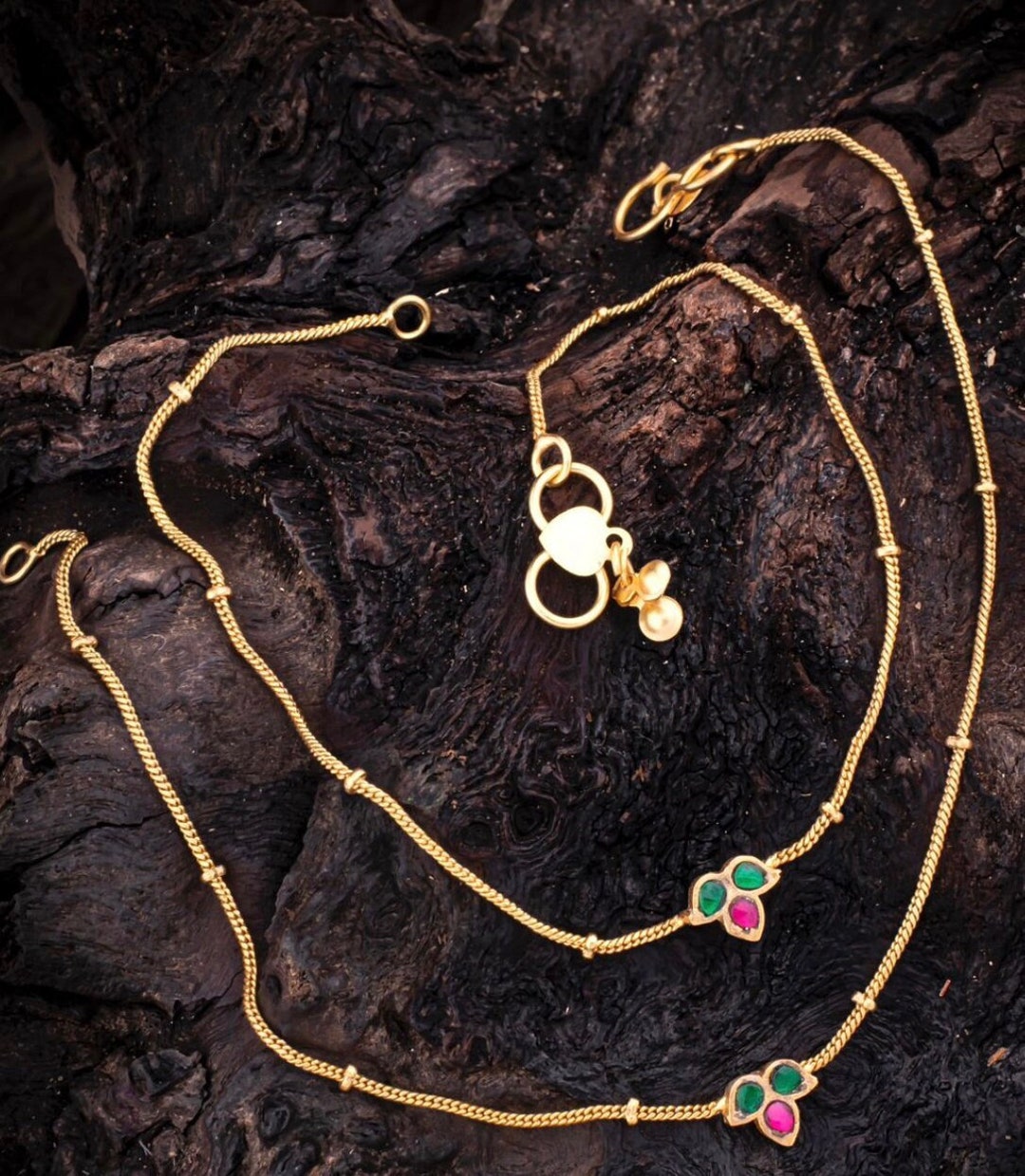 Jadau Kundan 2 Anklets Design Pattilu Gold Finish /thin Dainty /small ...