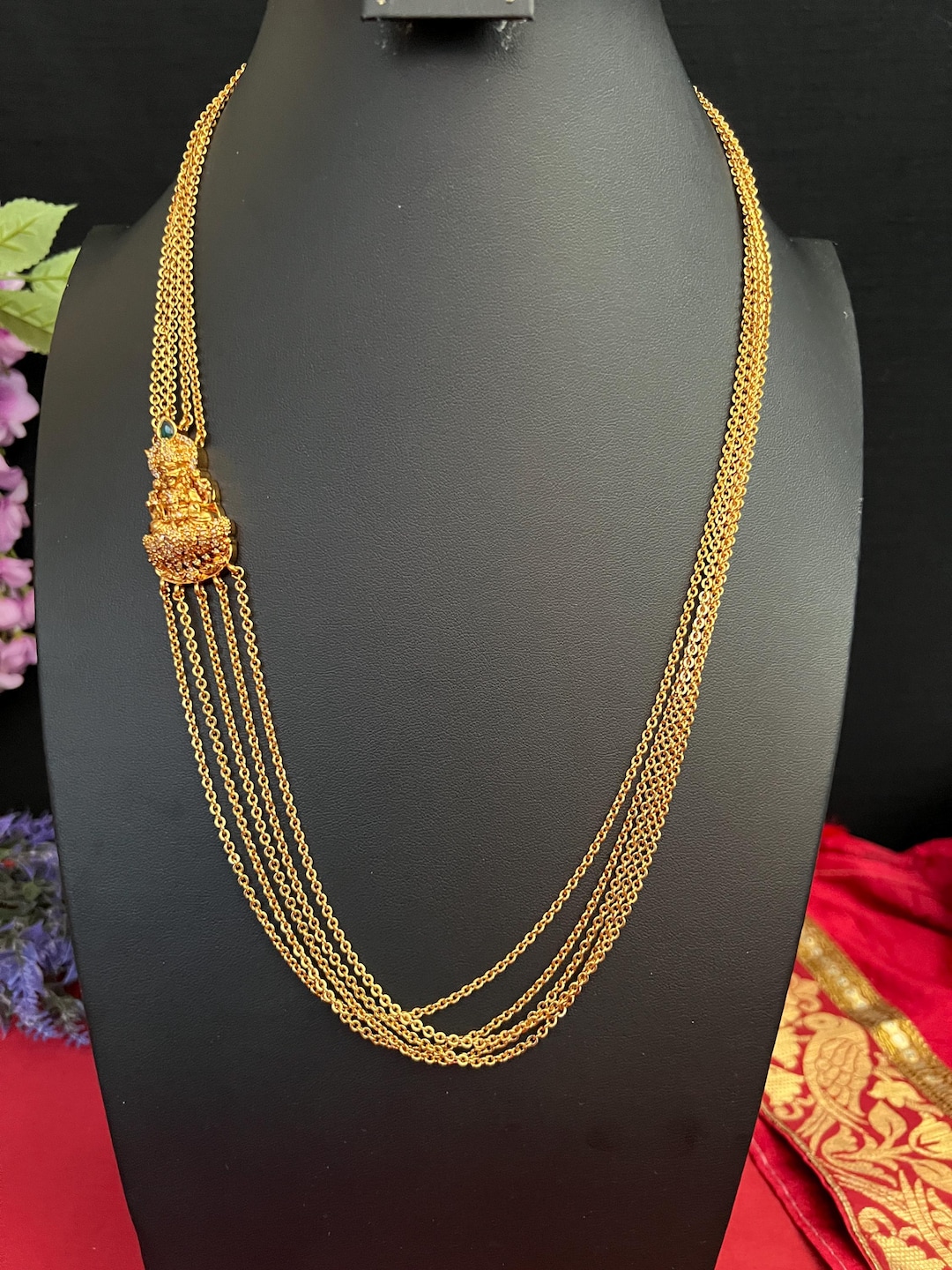 Lakshmi Pendant Chandra Haram Green Ad/traditional and Trendy 5 Line ...