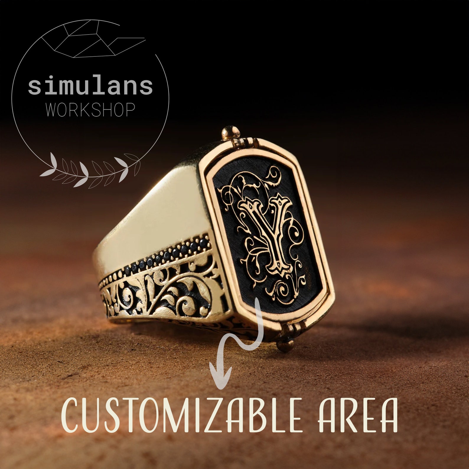 Customizable Monogram Signet Ring, 925 Sterling Silver Personalized ...