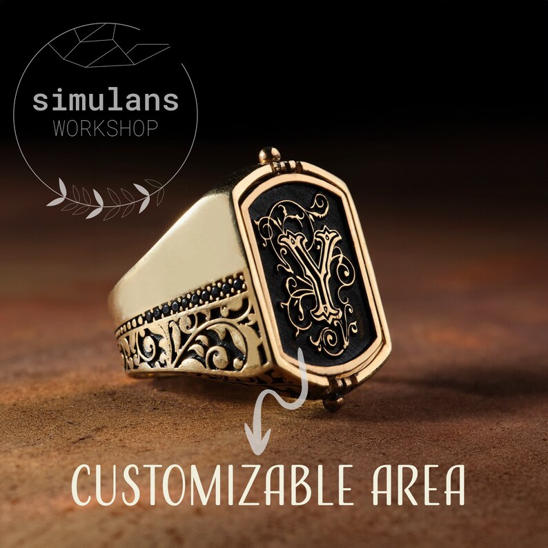 Customizable Monogram Signet Ring, 925 Sterling Silver Personalized ...