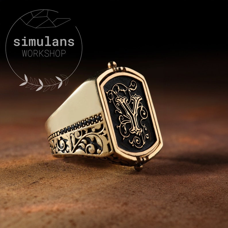 Customizable Monogram Signet Ring, 925 Sterling Silver Personalized ...