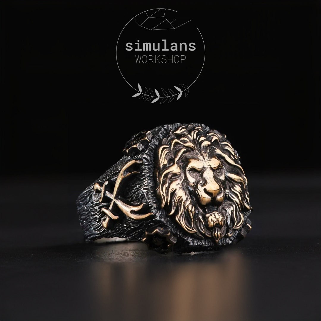 Vintage Lion Head and Sword Motif Design Men's Ring, , Unique Sterling ...