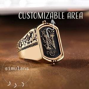 Customizable Monogram Signet Ring, 925 Sterling Silver Personalized ...