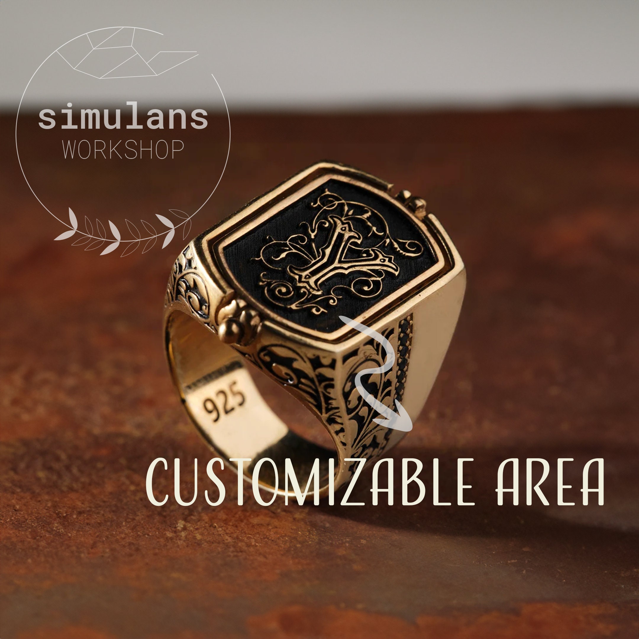 Customizable Monogram Signet Ring, 925 Sterling Silver Personalized ...