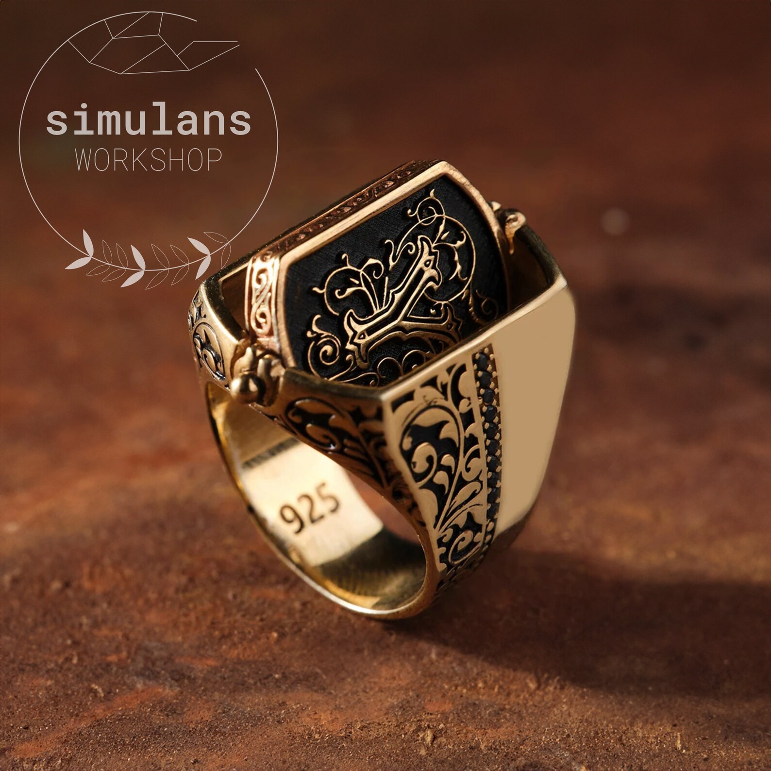Customizable Monogram Signet Ring, 925 Sterling Silver Personalized ...