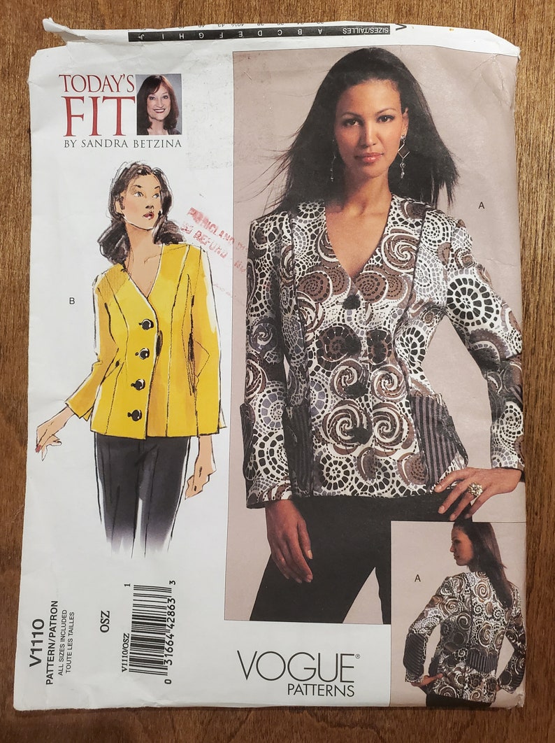Today's Fit Vogue Jacket Sewing Pattern - V1110 // UNCUT - Etsy