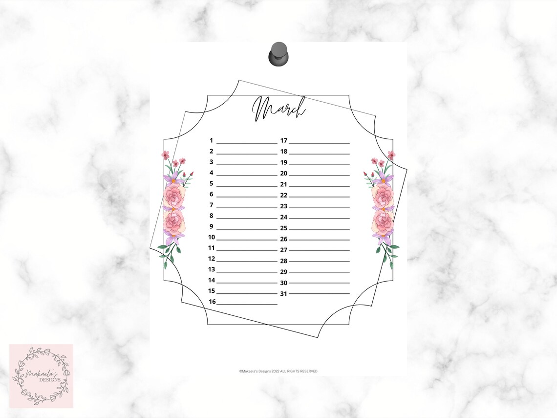 Printable Birthday Calendar | Annual Calendar | Pink Floral Calendar ...