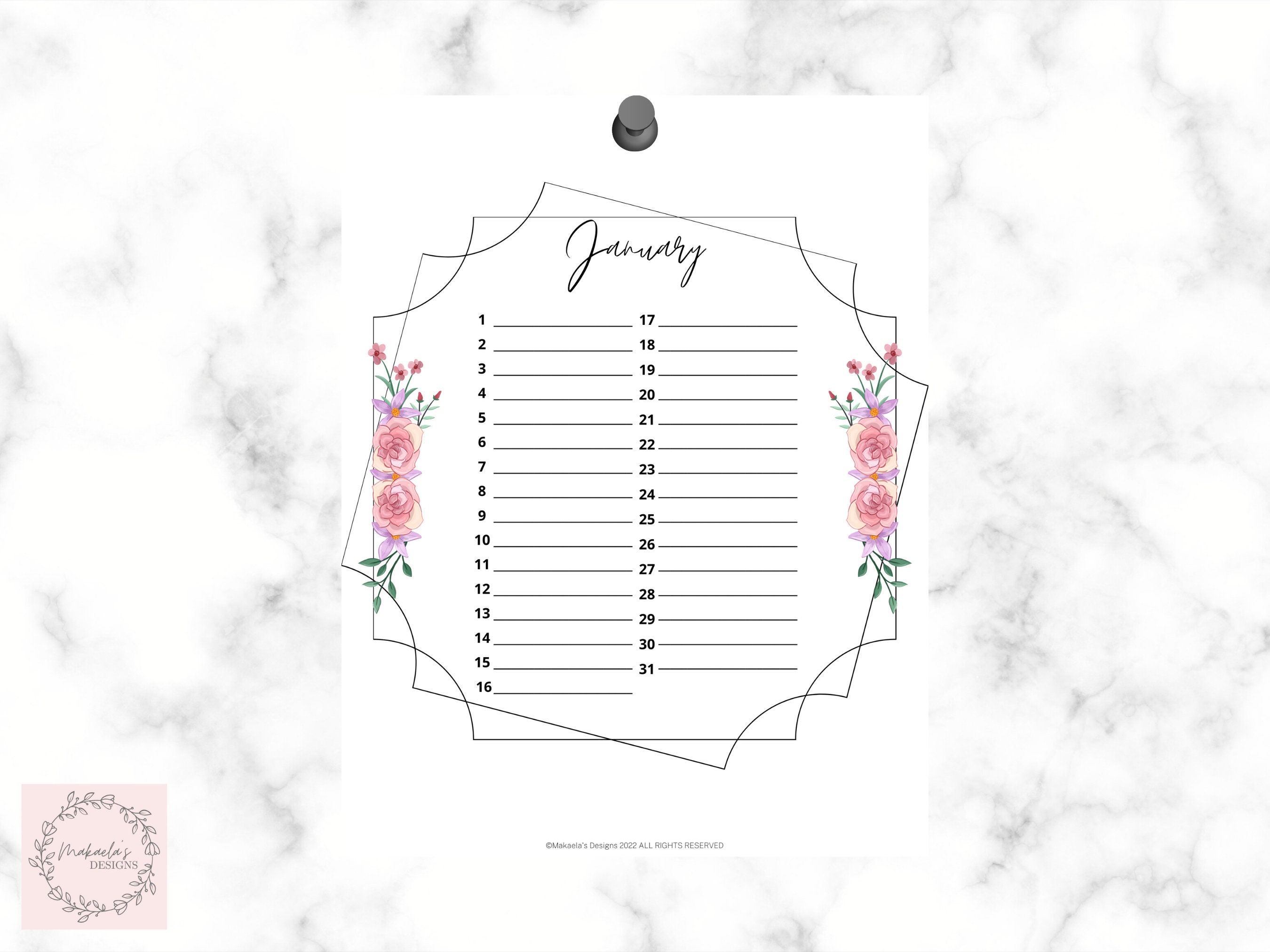 Printable Birthday Calendar | Annual Calendar | Pink Floral Calendar ...