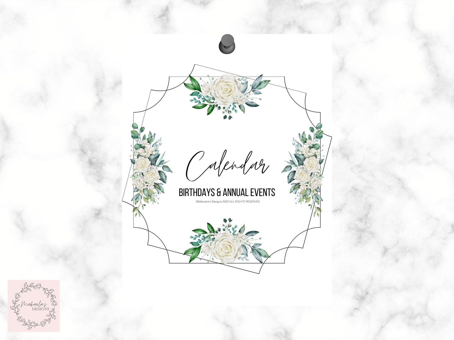 Printable Birthday Calendar | Annual Calendar | Pink Floral Calendar ...