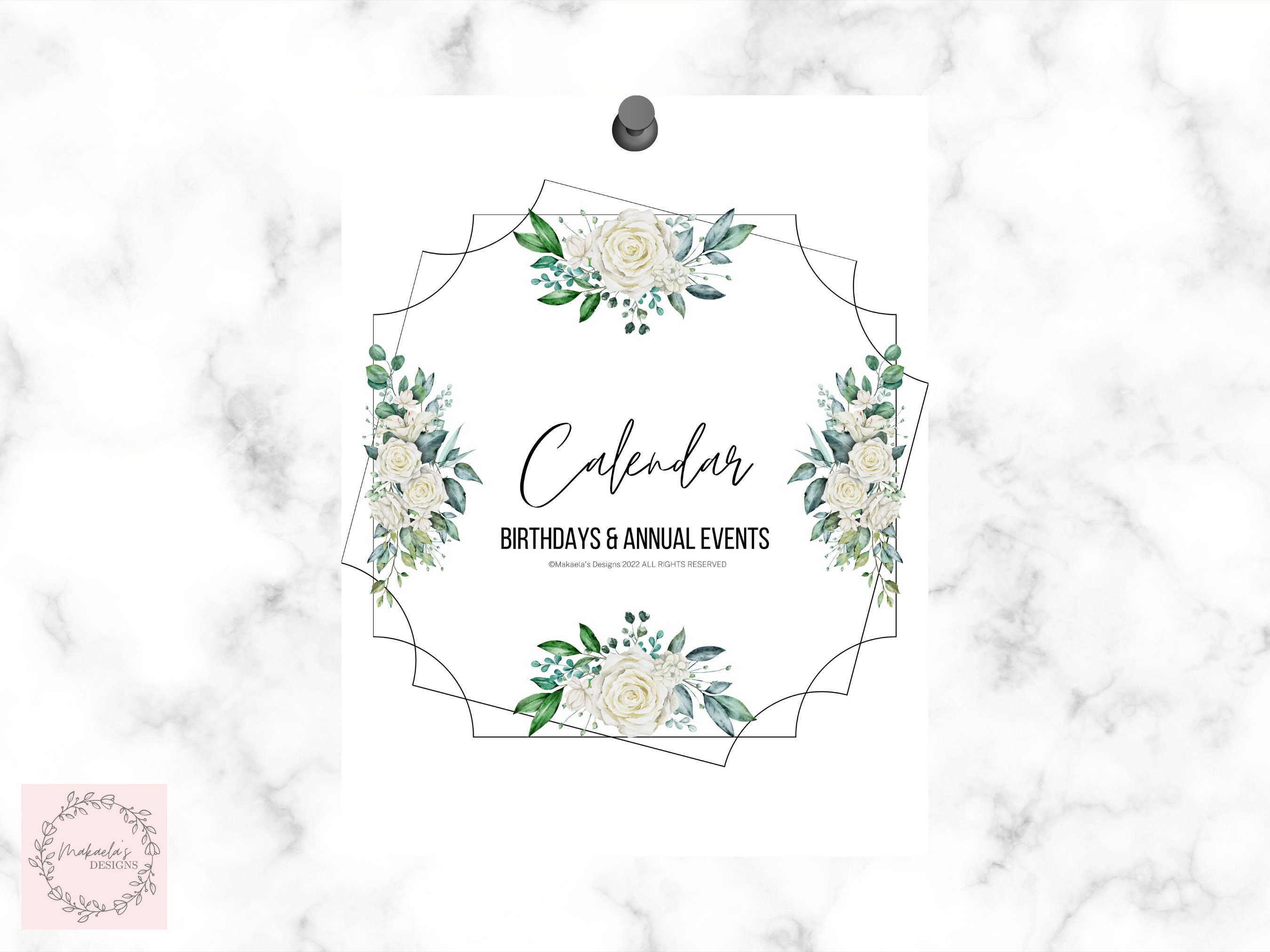 Printable Birthday Calendar | Annual Calendar | Pink Floral Calendar ...