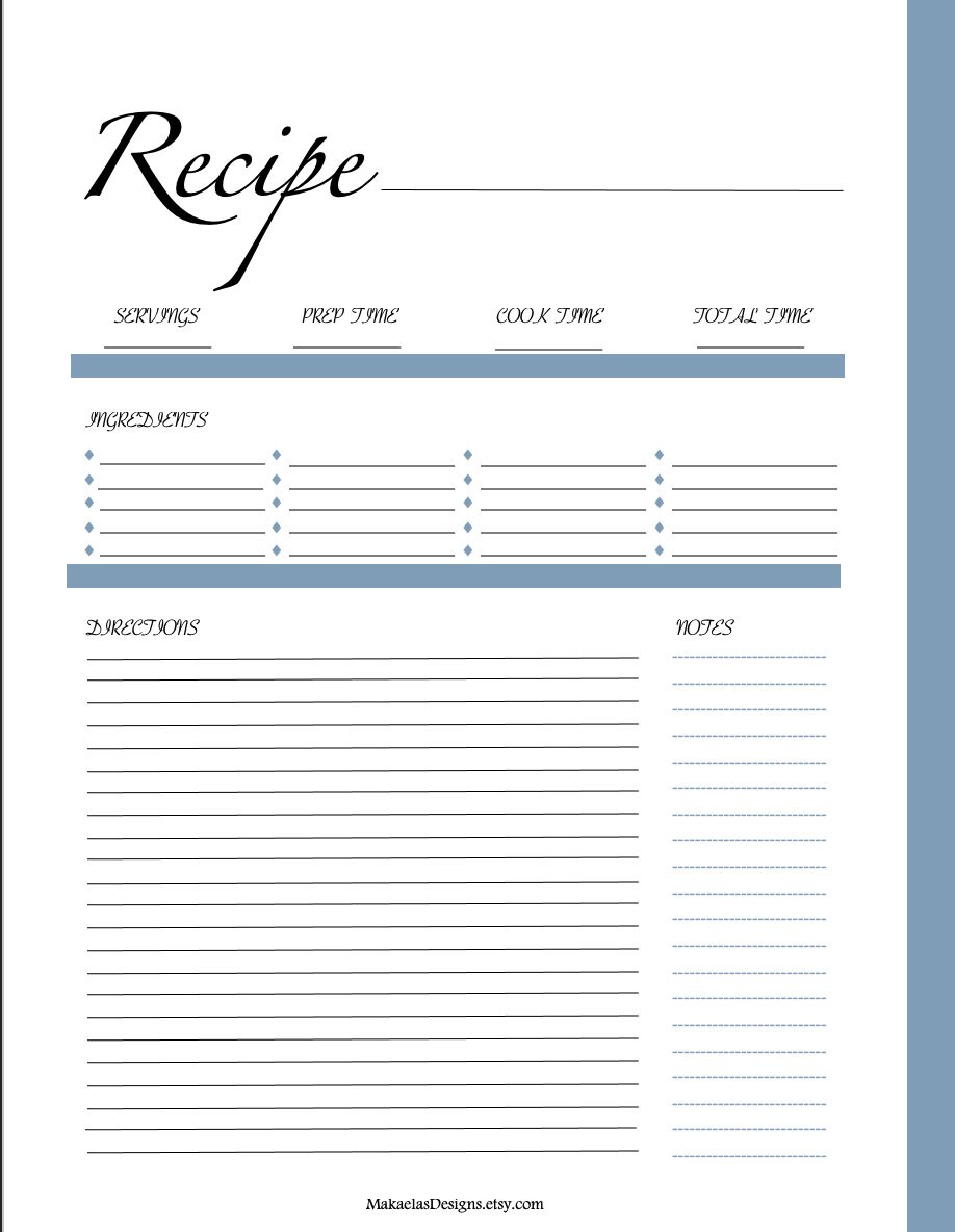 Printable Recipe Page PDF Download Recipe Sheet Recipe - Etsy