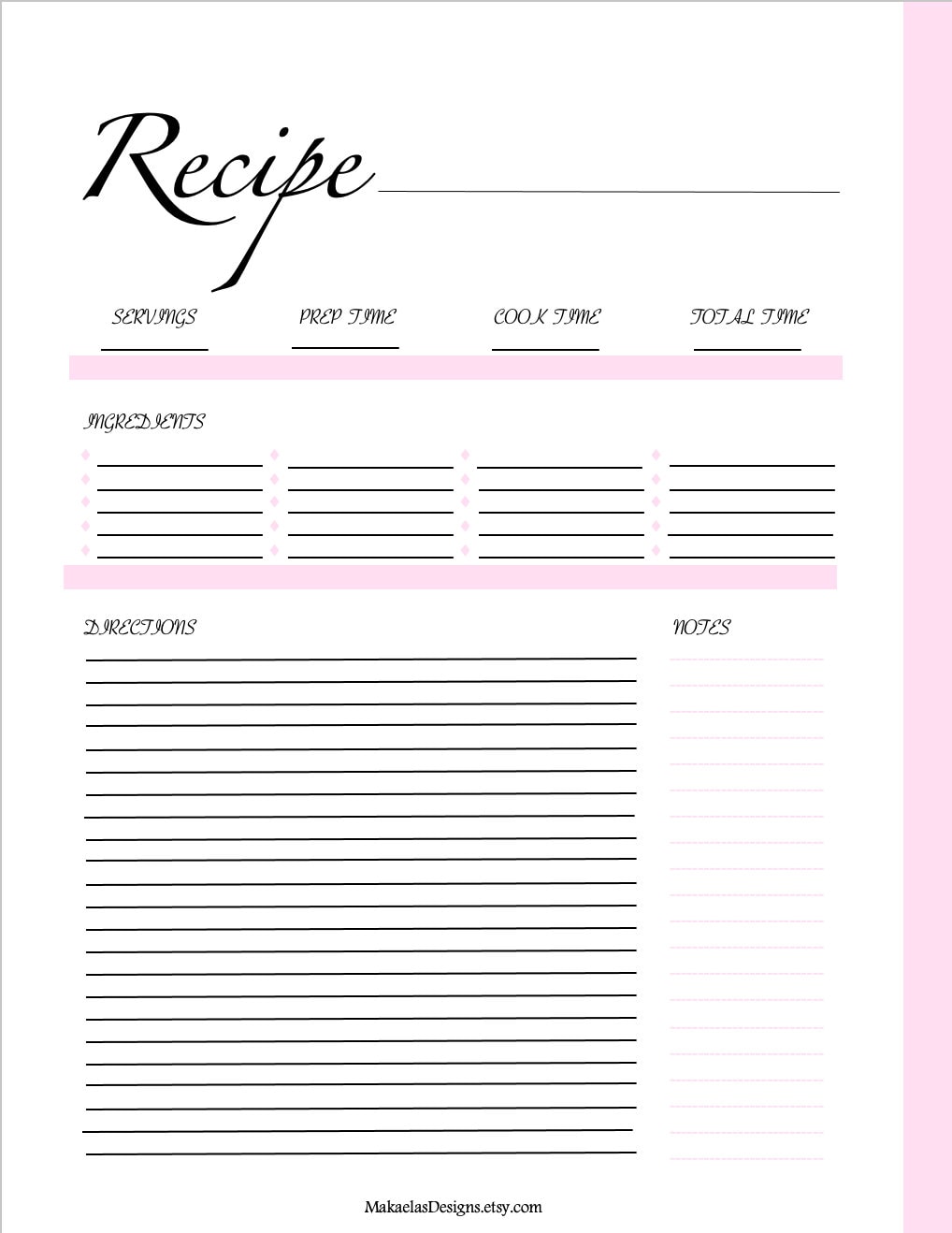 Printable Recipe Page PDF Download Recipe Sheet Recipe Pages ...