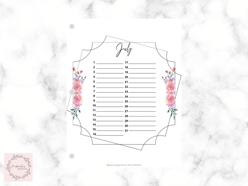 Printable Birthday Calendar | Annual Calendar | Pink Floral Calendar ...