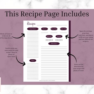 Recipe Page Printable | Recipe Template | Printable Recipe Card Page ...