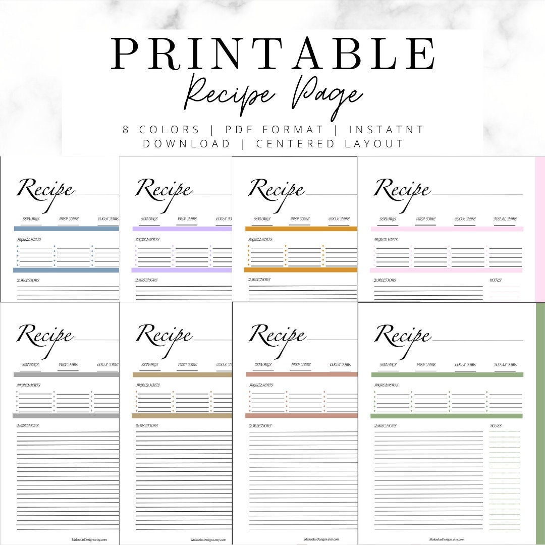 Printable Recipe Page PDF Download Recipe Sheet Recipe Pages ...