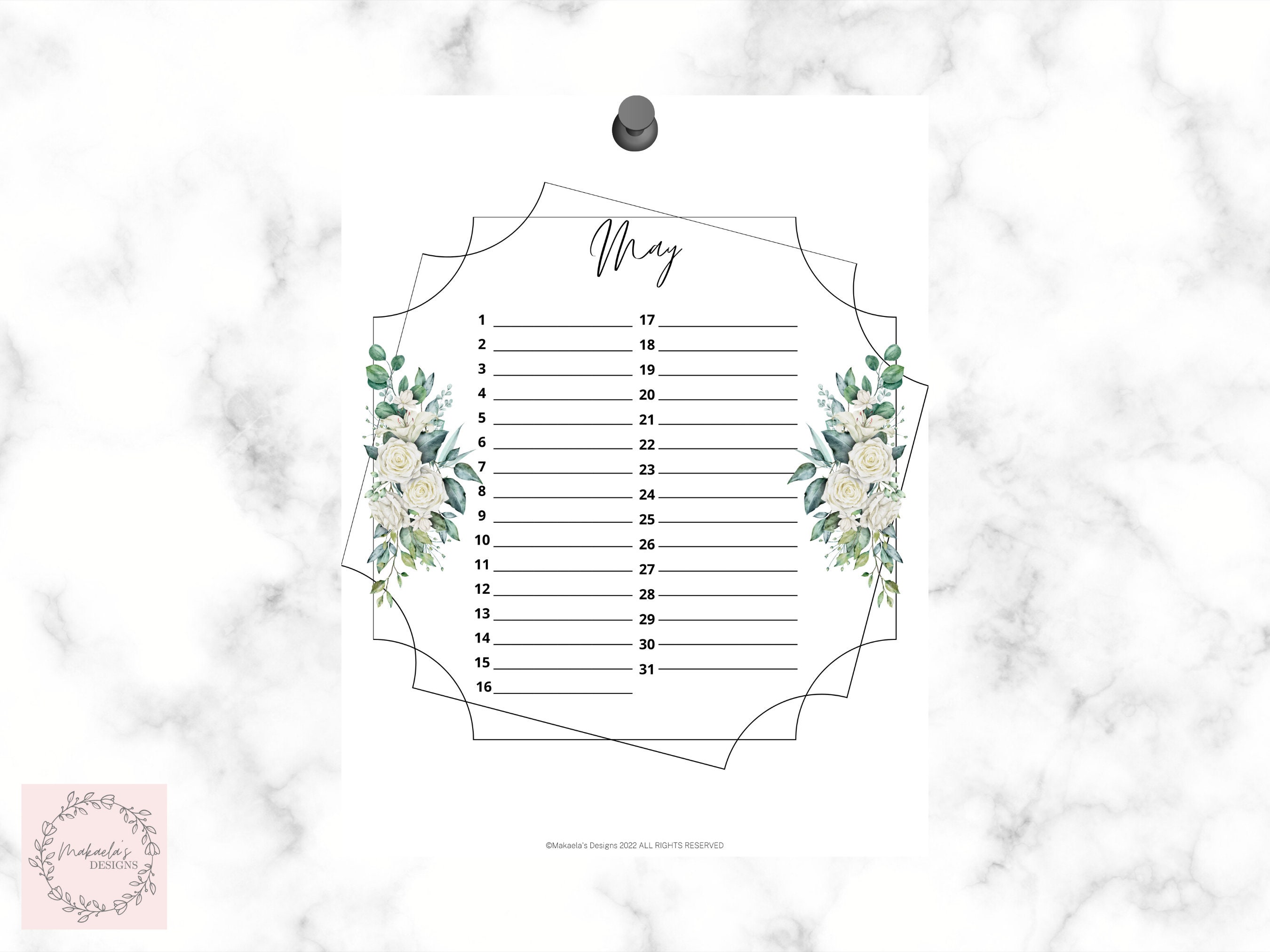 Printable Birthday Calendar | Annual Calendar | Pink Floral Calendar ...