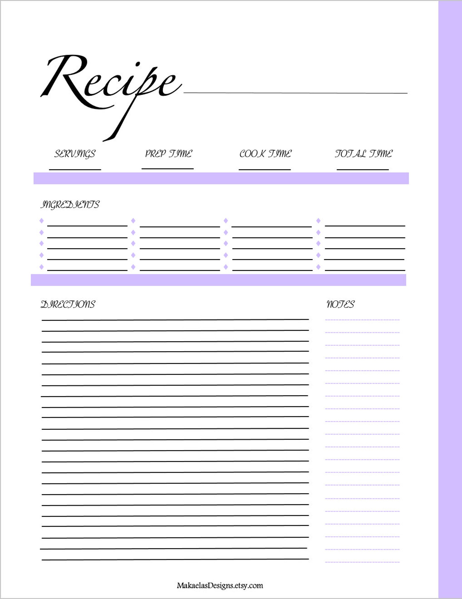 Printable Recipe Page PDF Download Recipe Sheet Recipe Pages ...