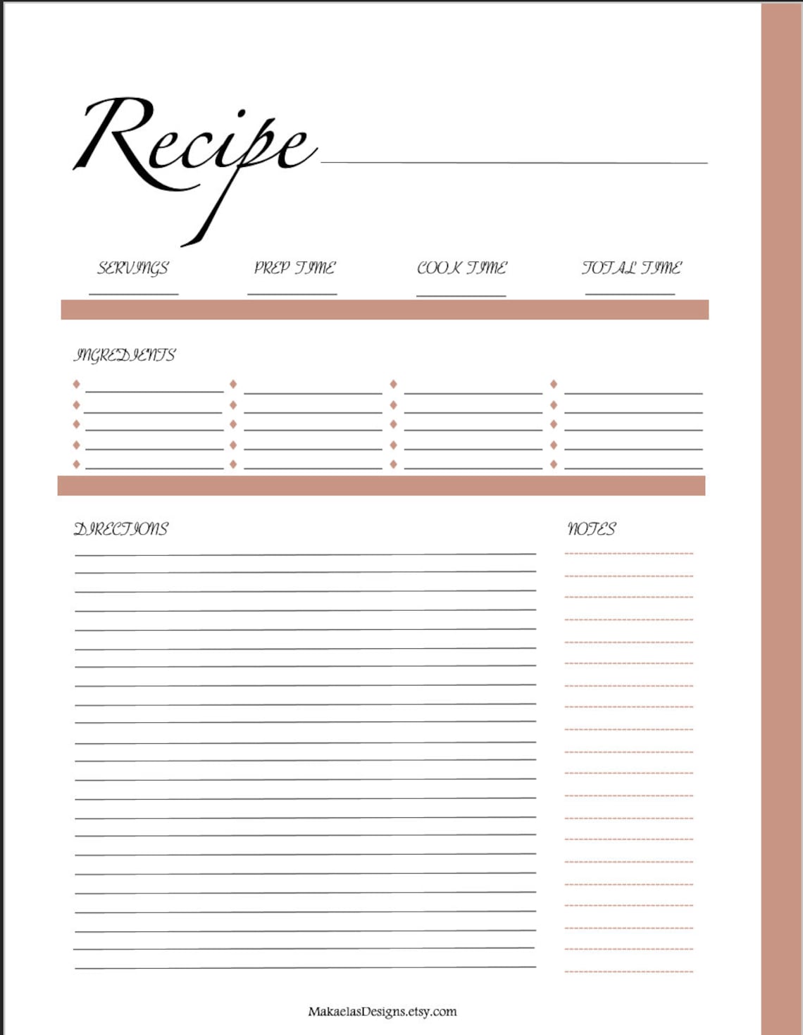 Printable Recipe Page PDF Download Recipe Sheet Recipe Pages ...