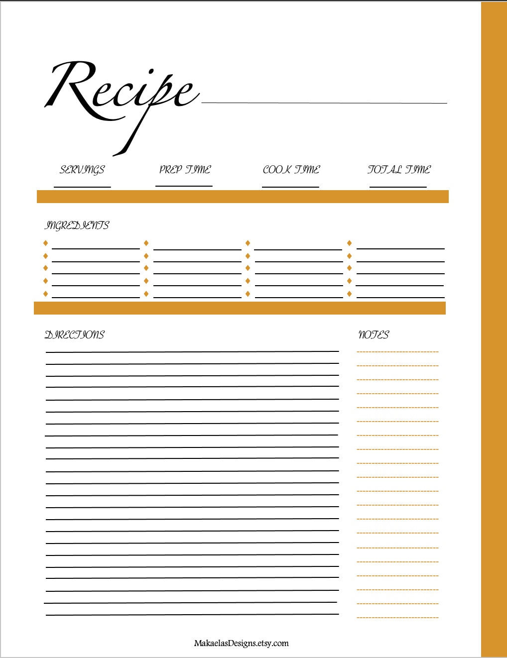 Printable Recipe Page PDF Download Recipe Sheet Recipe Pages ...