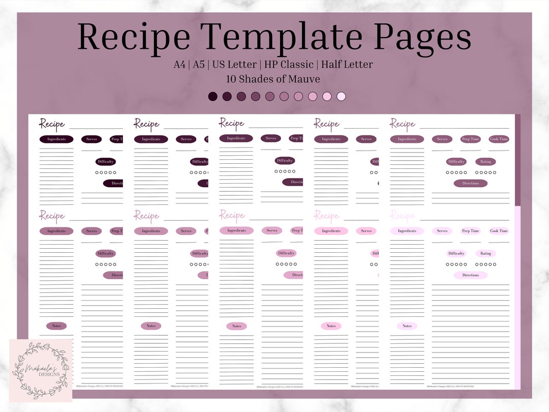 Recipe Page Printable | Recipe Template | Printable Recipe Card Page ...