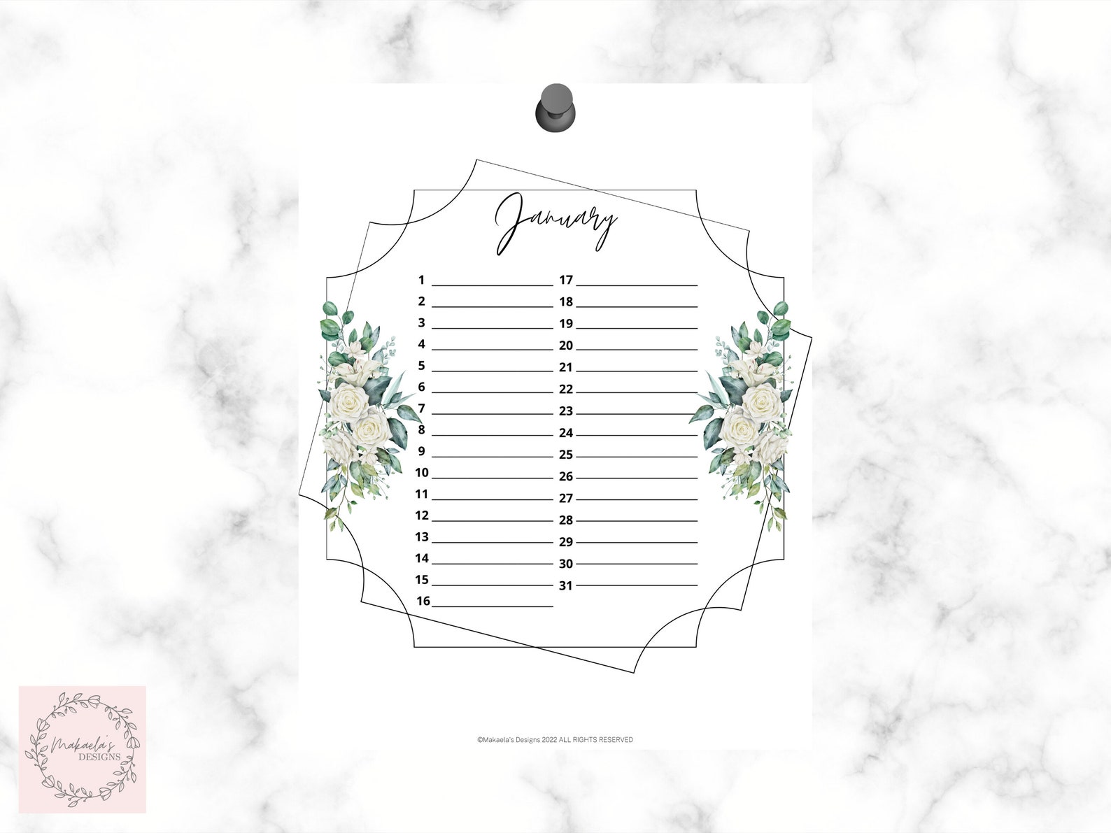 Printable Birthday Calendar | Annual Calendar | Pink Floral Calendar ...