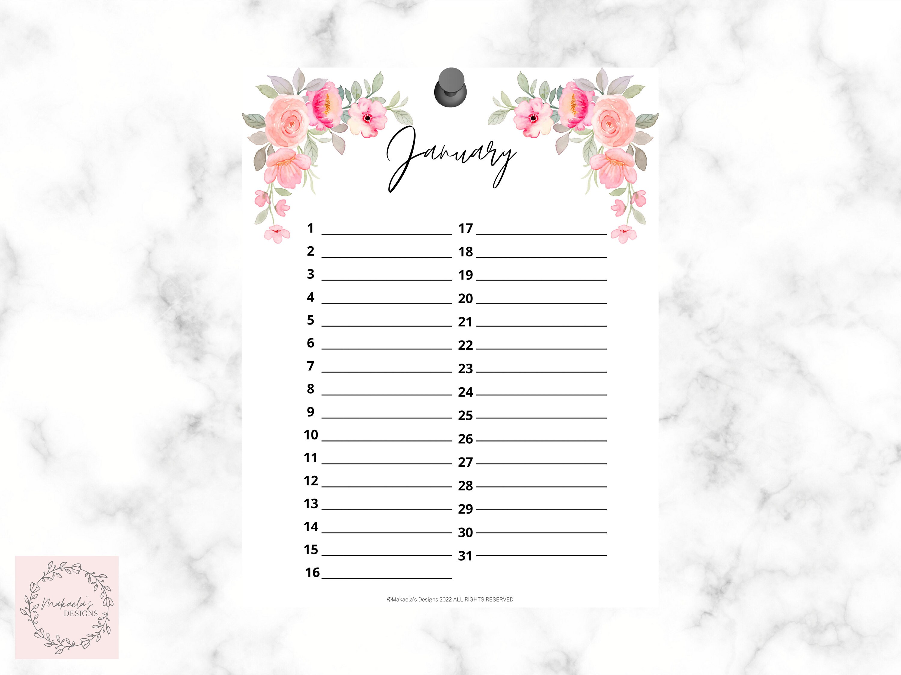 Printable Birthday Calendar | Annual Events | Pink Floral Calendar ...