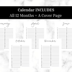 Printable Birthday Calendar | Annual Events | Minimalist Calendar ...