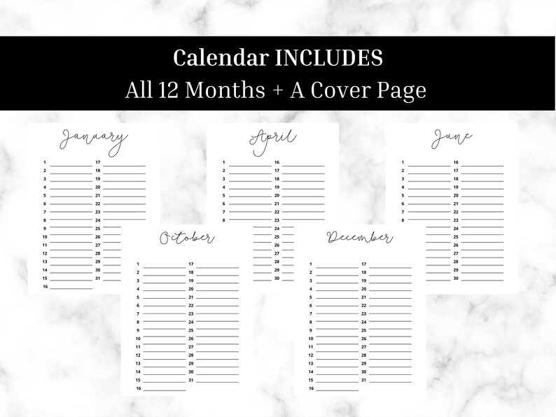 Printable Birthday Calendar | Annual Events | Minimalist Calendar ...