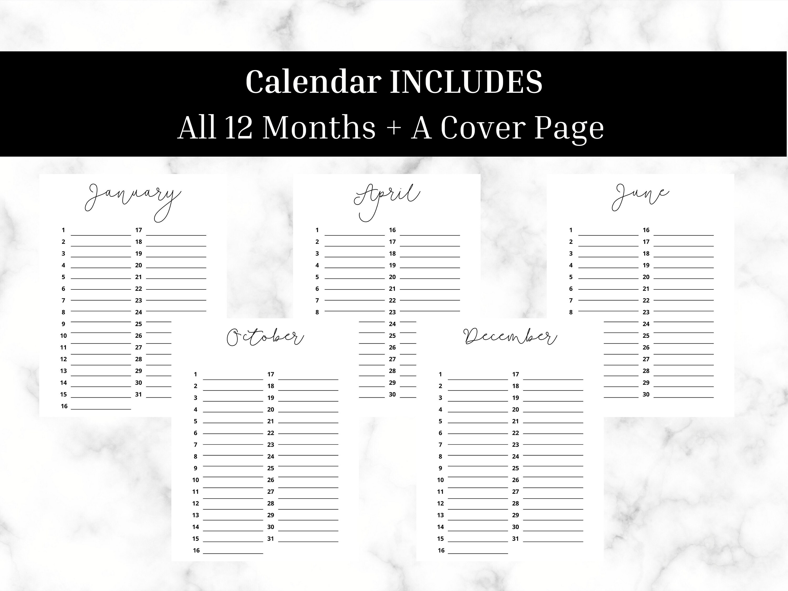 Printable Birthday Calendar | Annual Events | Minimalist Calendar ...