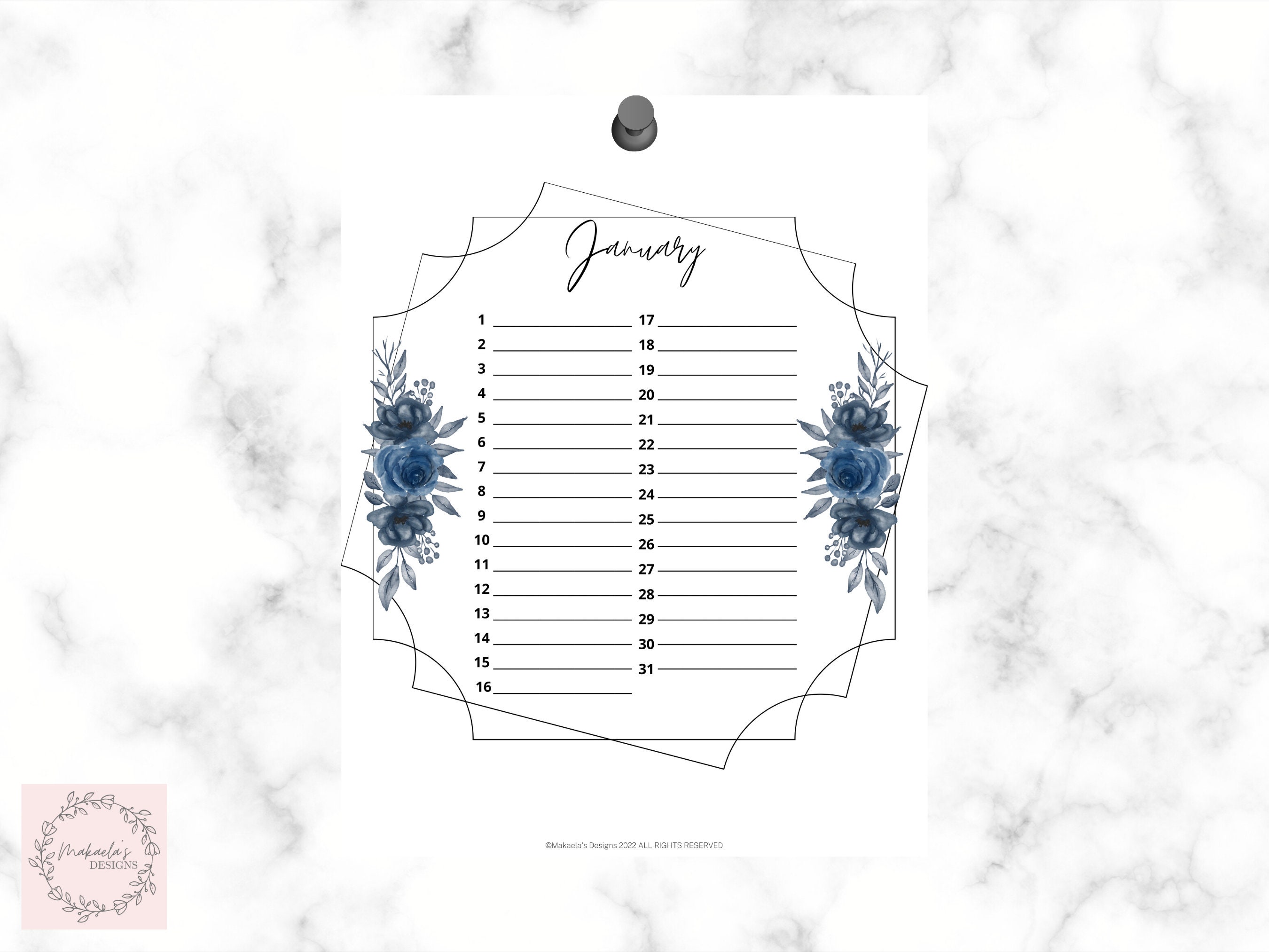 Printable Birthday Calendar | Annual Calendar | Pink Floral Calendar ...