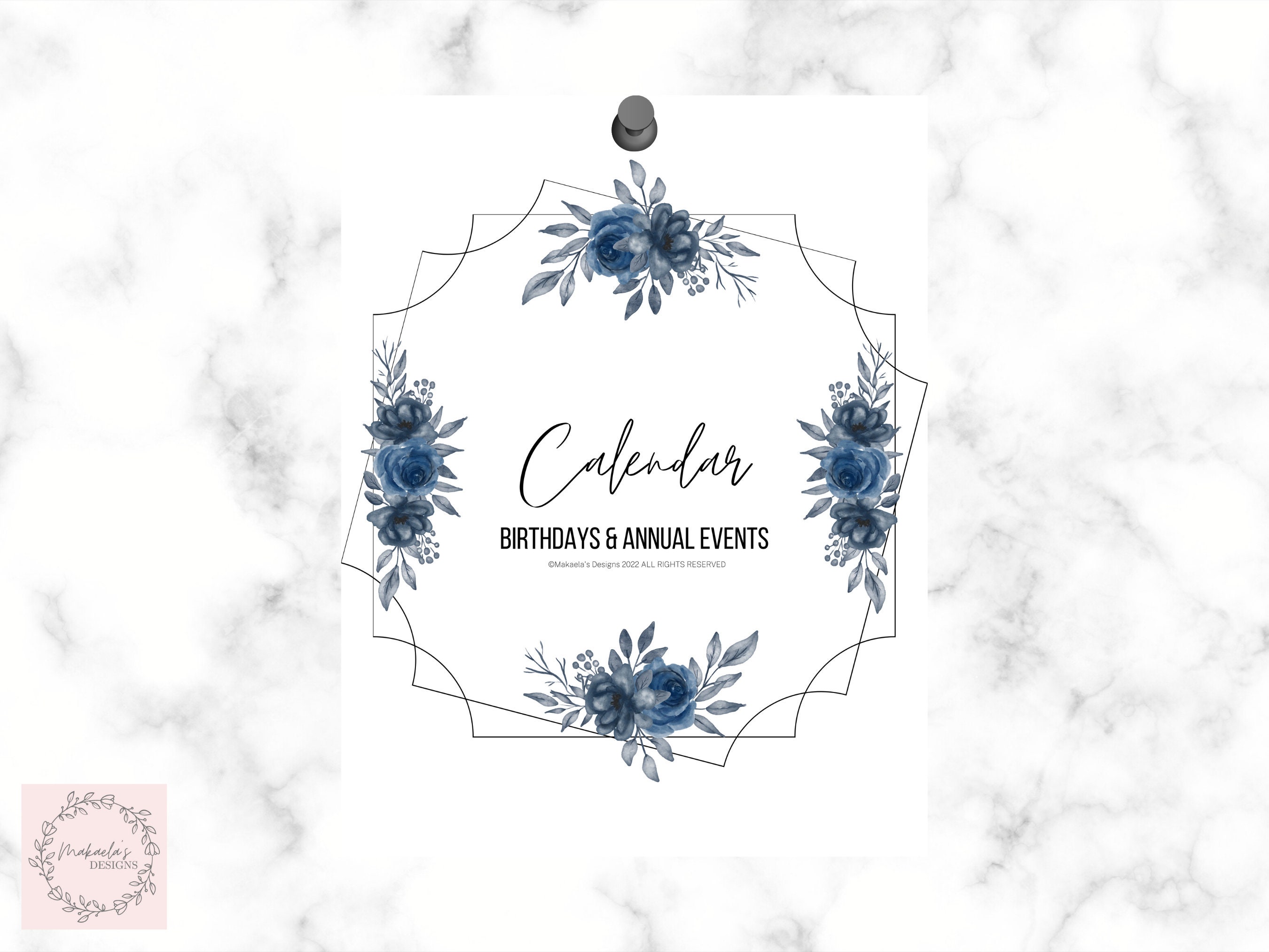 Printable Birthday Calendar | Annual Calendar | Pink Floral Calendar ...