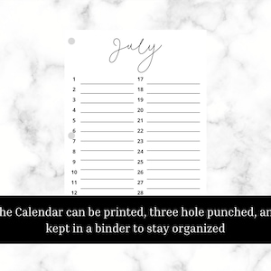 Printable Birthday Calendar | Annual Events | Minimalist Calendar ...